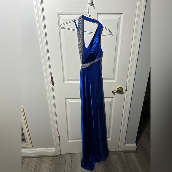 Sean Collection | Dresses | Royal Blue Beaded Open Back Rhinestone Prom ...